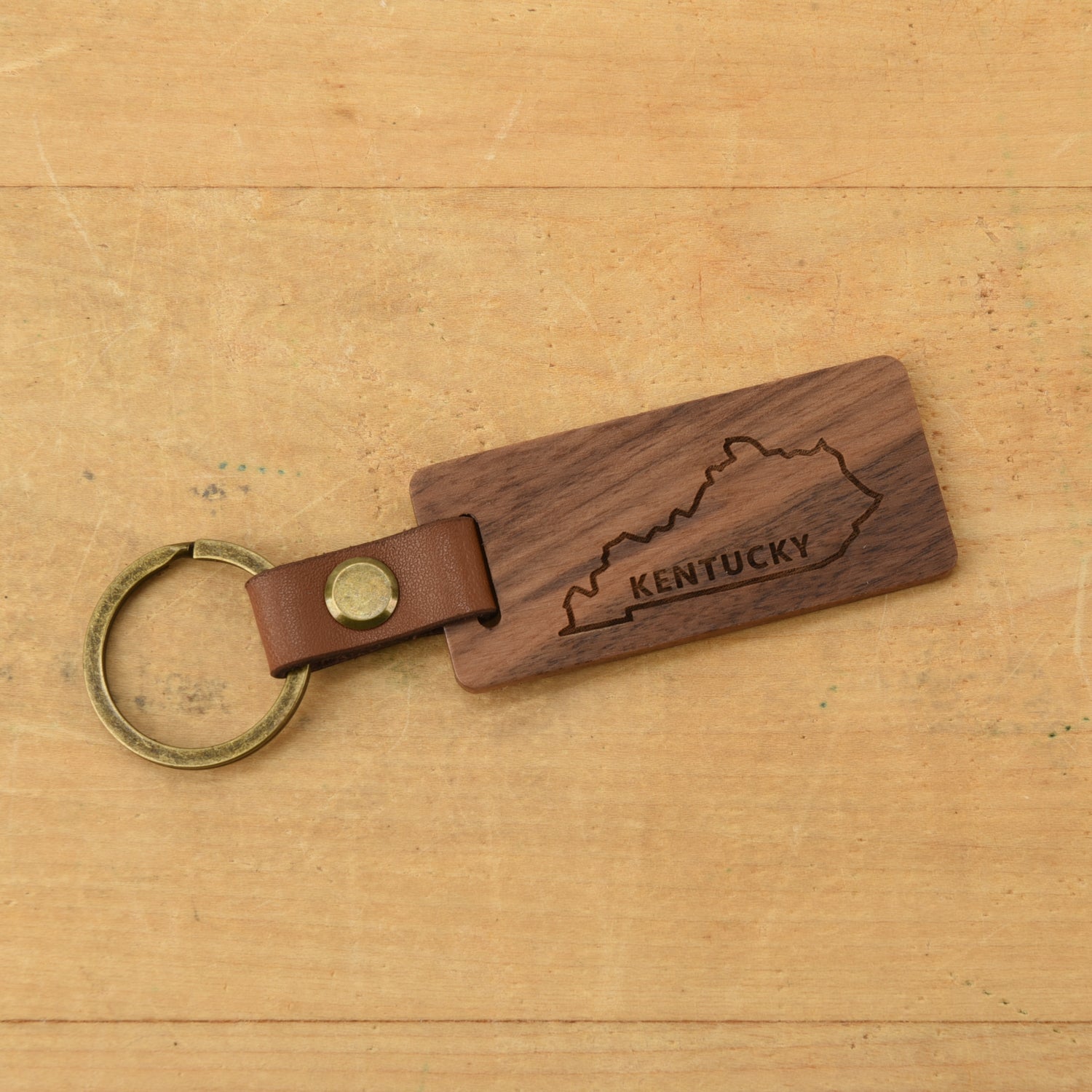 Kentucky Wood/Leather Keychain – Classic State