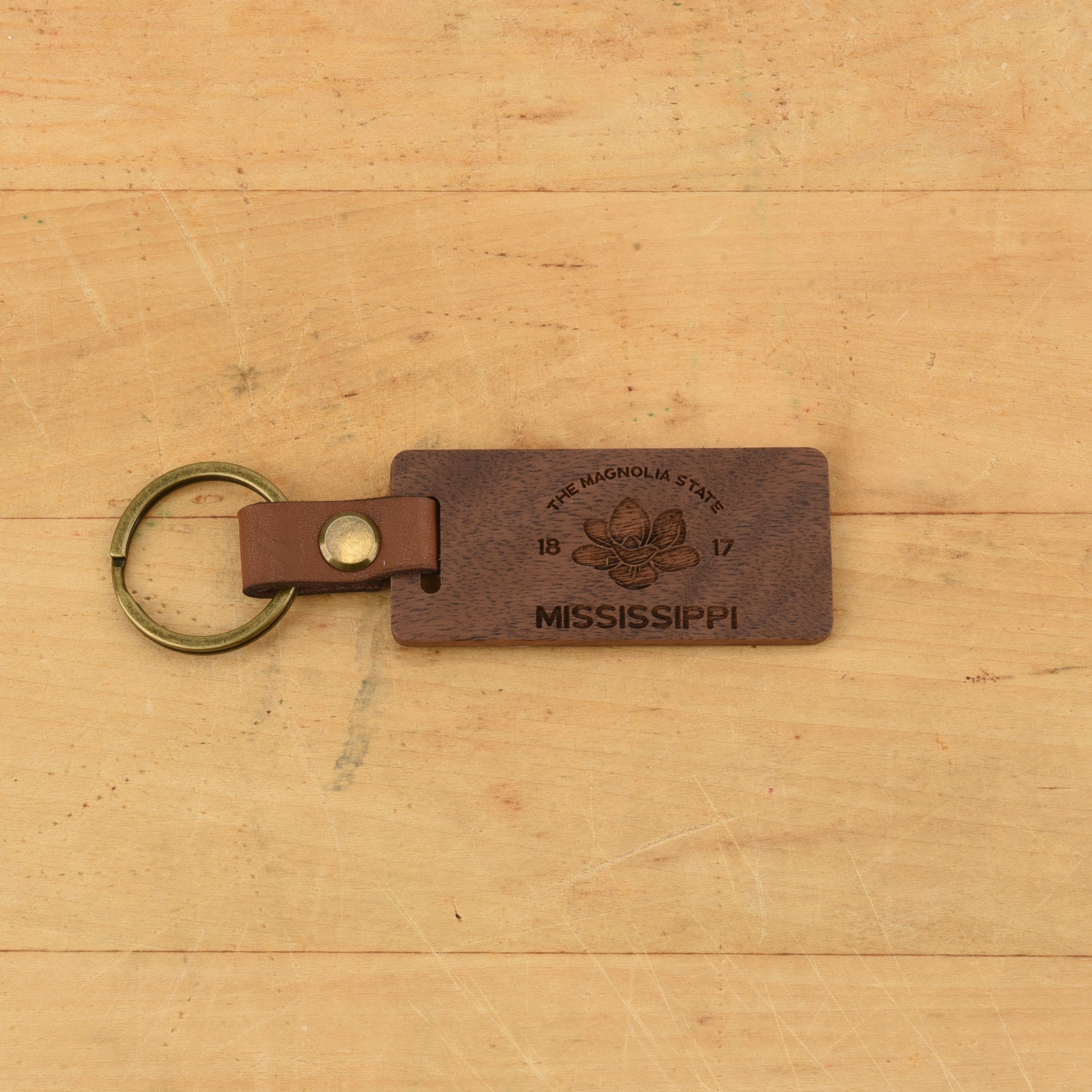 Mississippi Wood/Leather Keychain – Classic State