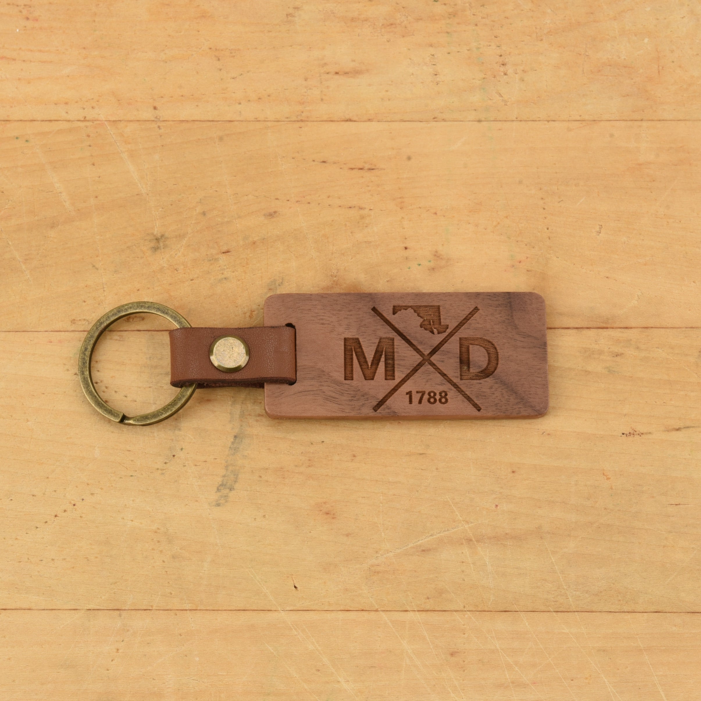 Maryland Wood/Leather Keychain – Classic State