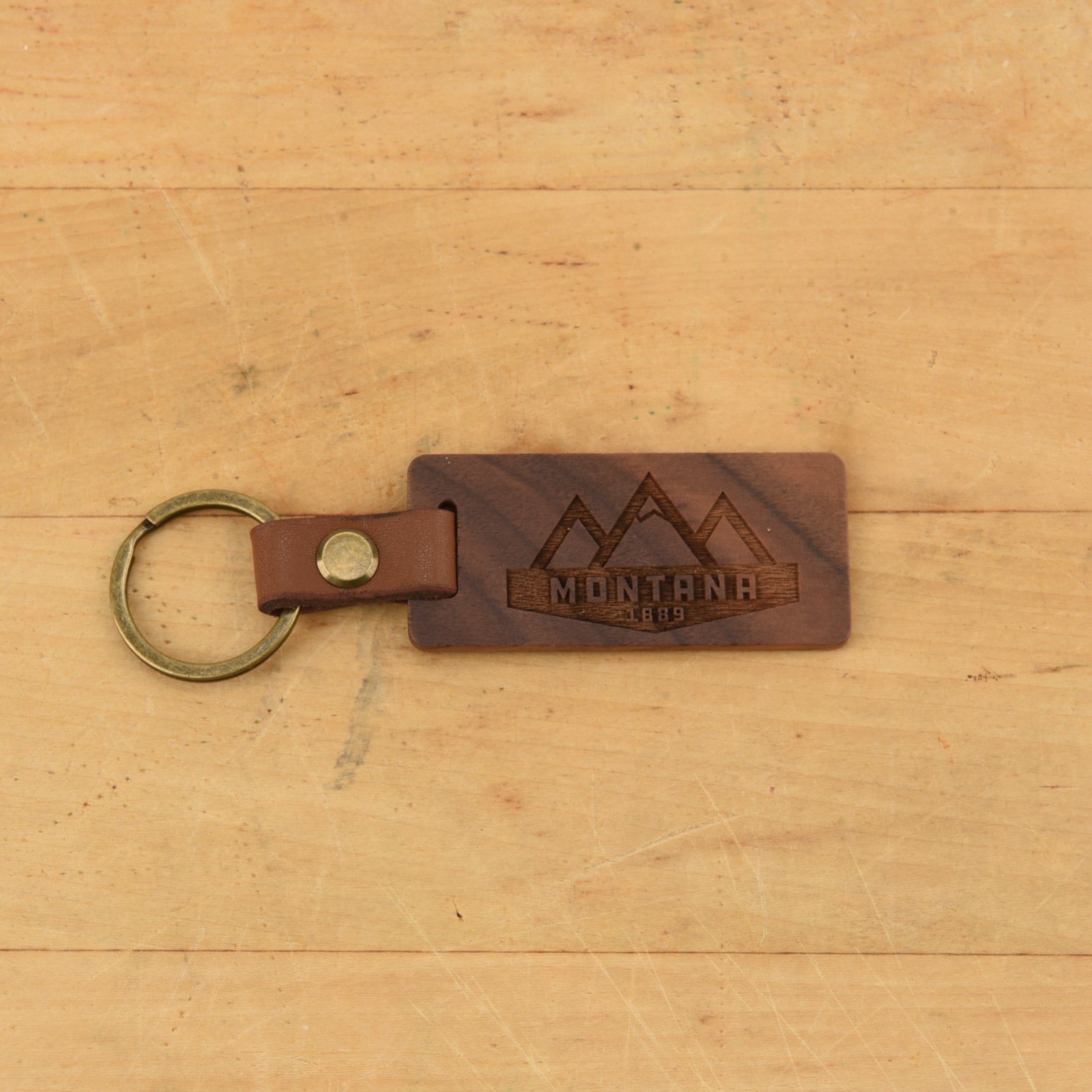Montana Wood/Leather Keychain – Classic State