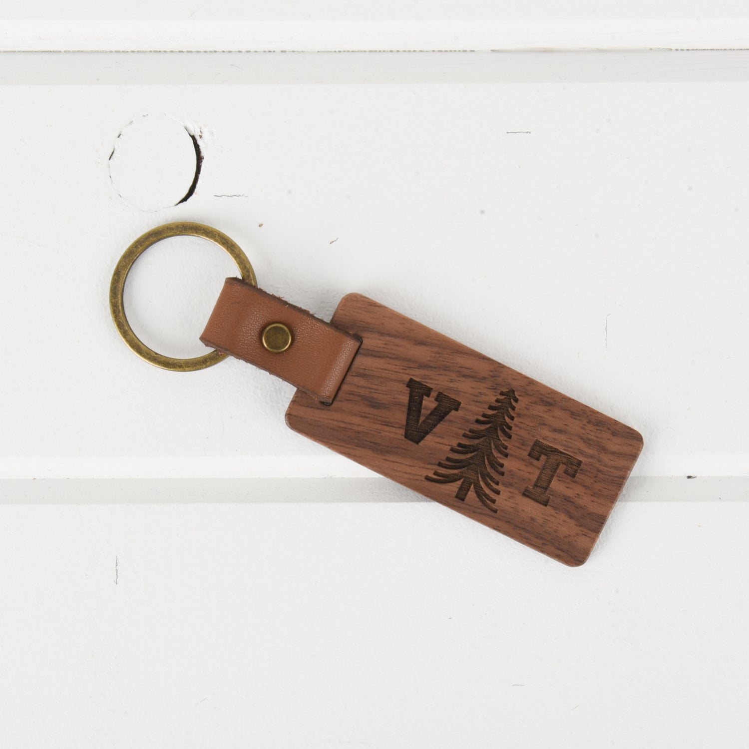 Vermont Wood/Leather Keychain – Classic State